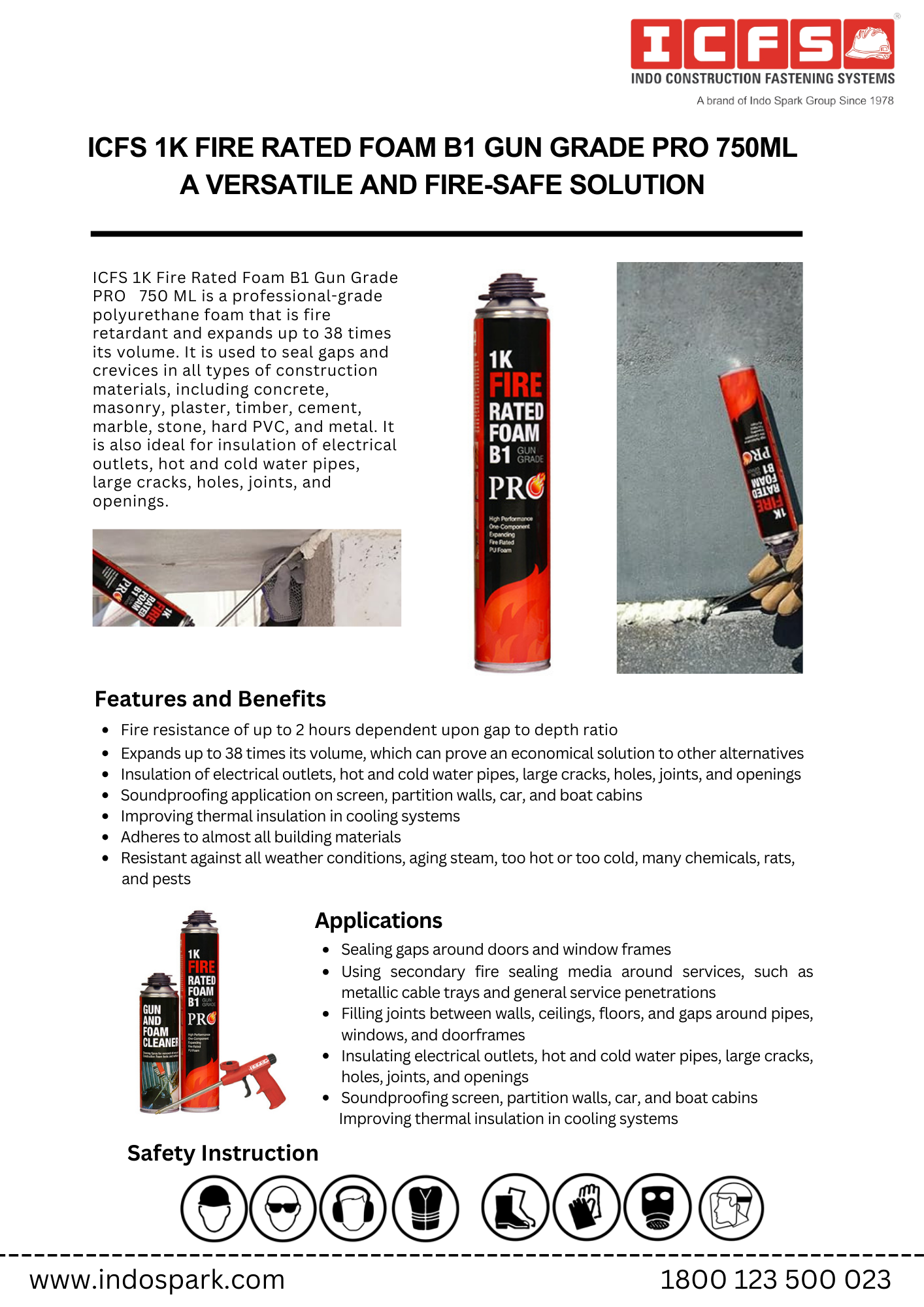 ICFS 1K Fire Rated Foam B1 Gun Grade PRO 750 ML: A Versatile and Fire ...